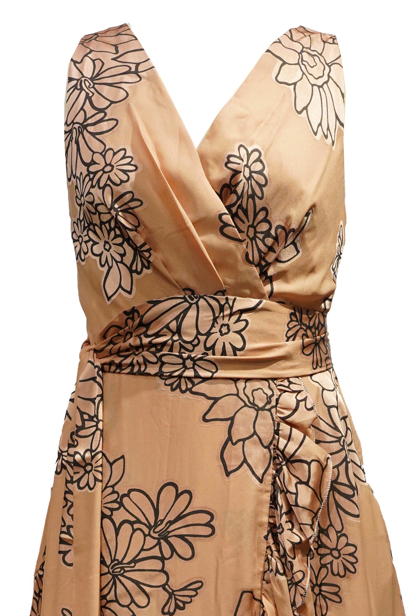 Rochie maxi asimetrica eleganta, din matase crem, model floral, 36 ...