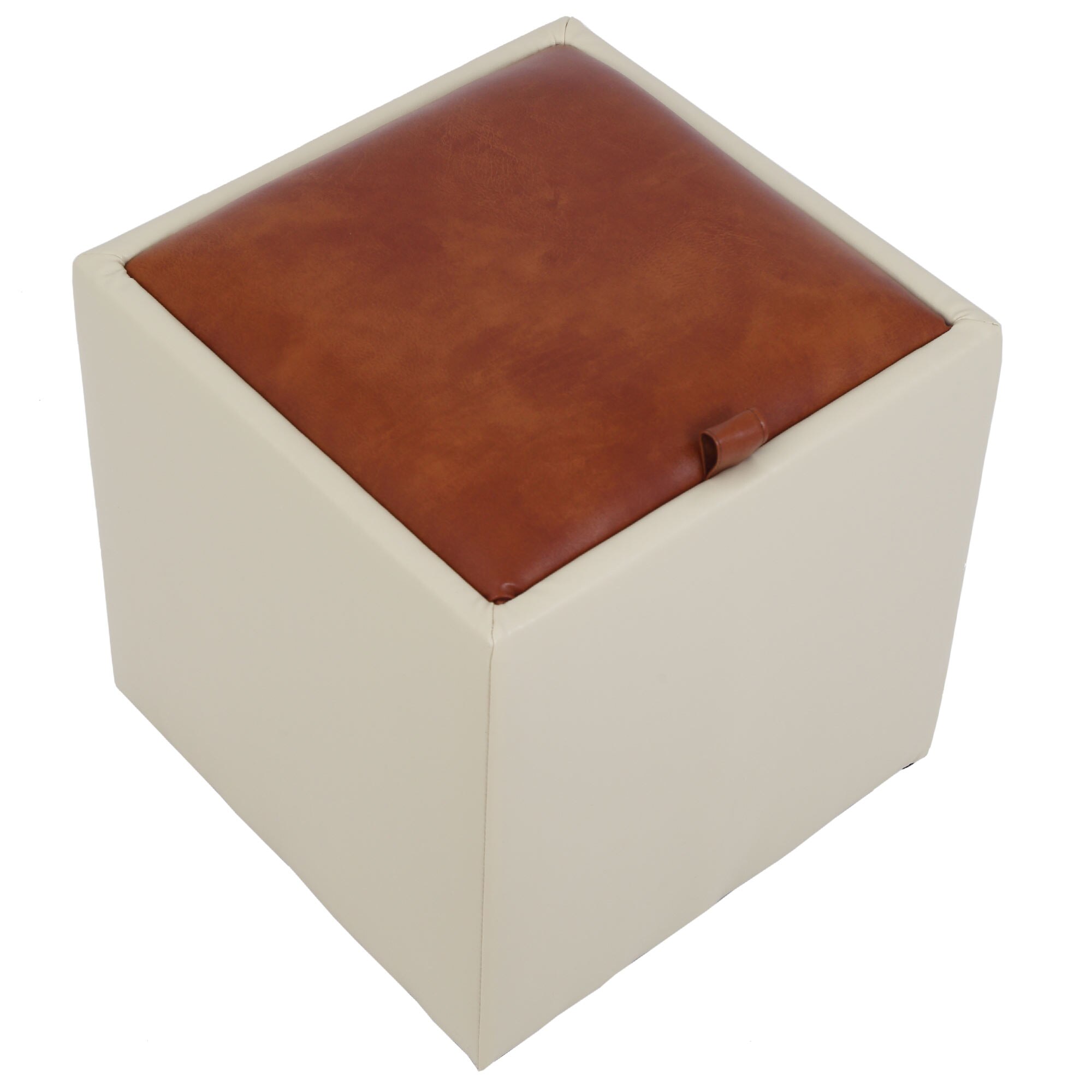Taburet Box, piele ecologica Crem/Cognac 37x37x41 - eMAG.ro