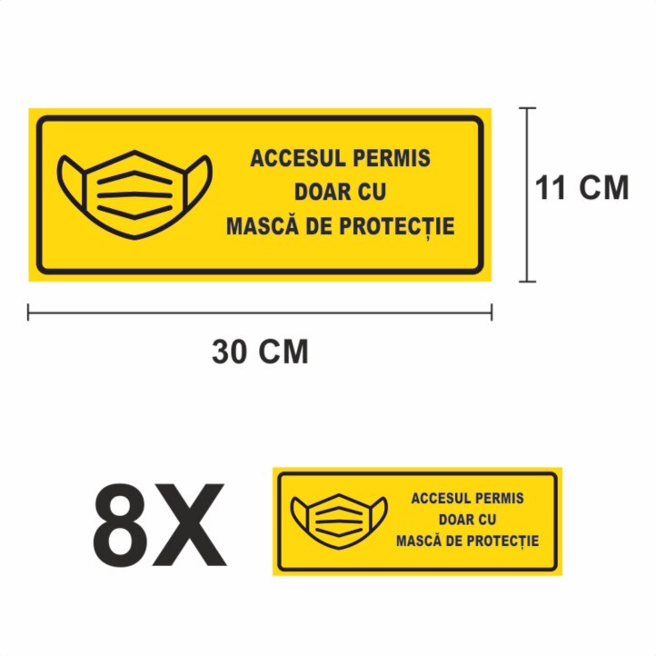 Set 8 stickere de avertizare, accesul permis doar cu masca de protectie ...
