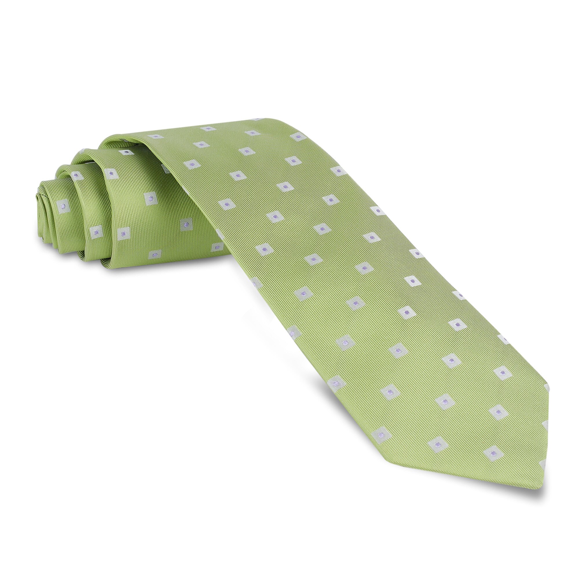 Cravata Matase Naturala Lorenzo Molteni, Verde Model Patratele Albe ...