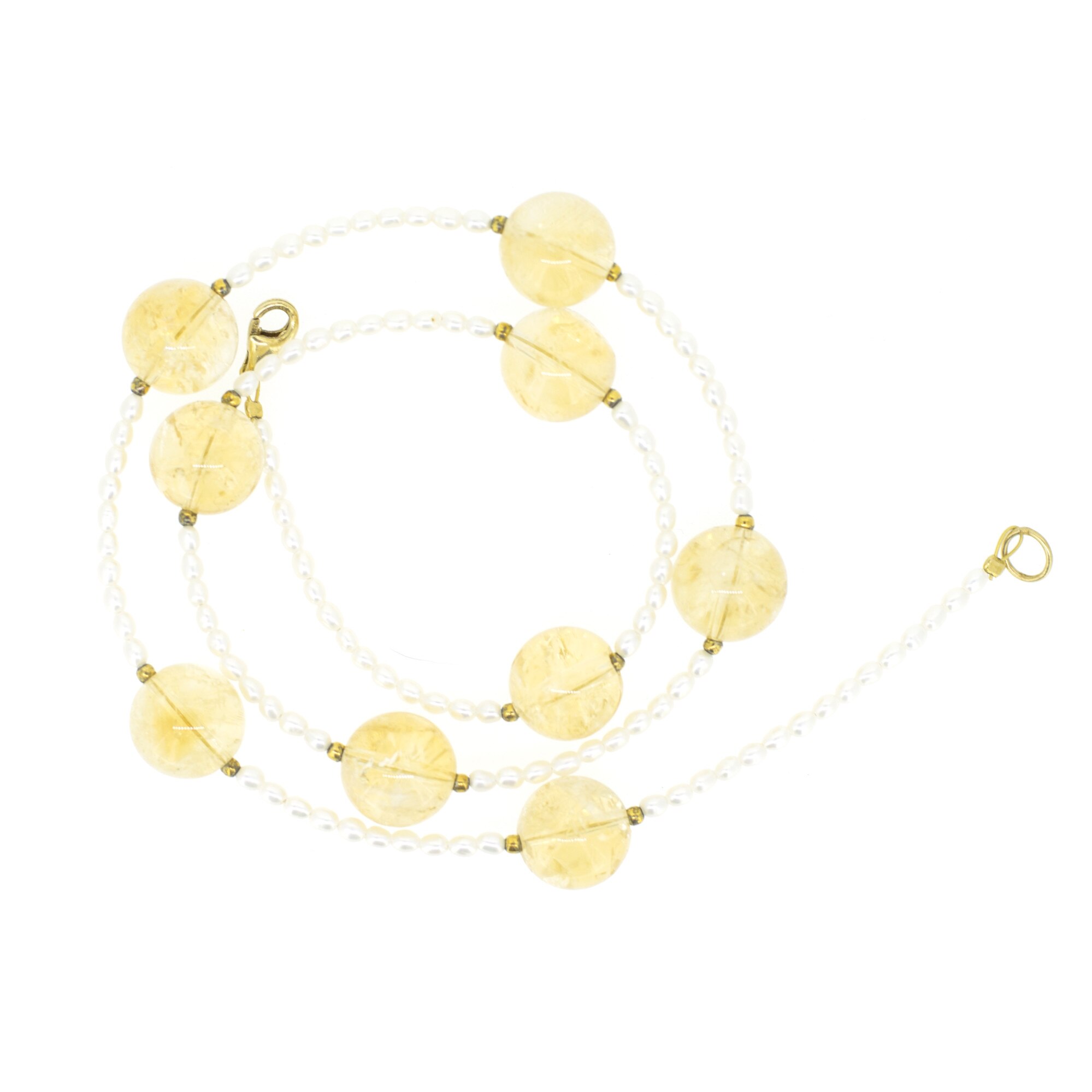 Colier citrin 12 mm, perle apa dulce 2-3mm, argint aurit - eMAG.ro