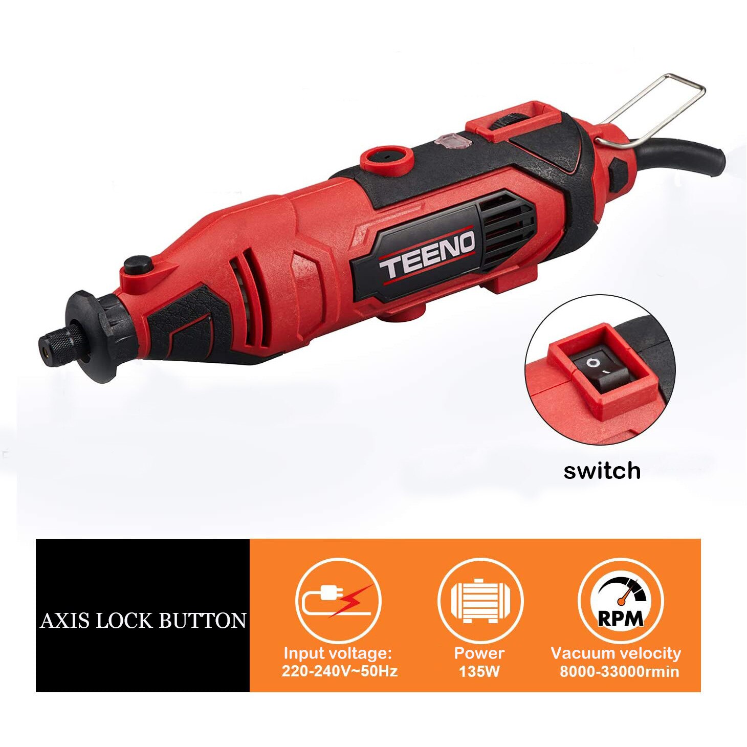 Teeno Multifunkciós Szerszám, 135 W, 33.000 RPM, 80 tartozék, Piros ...