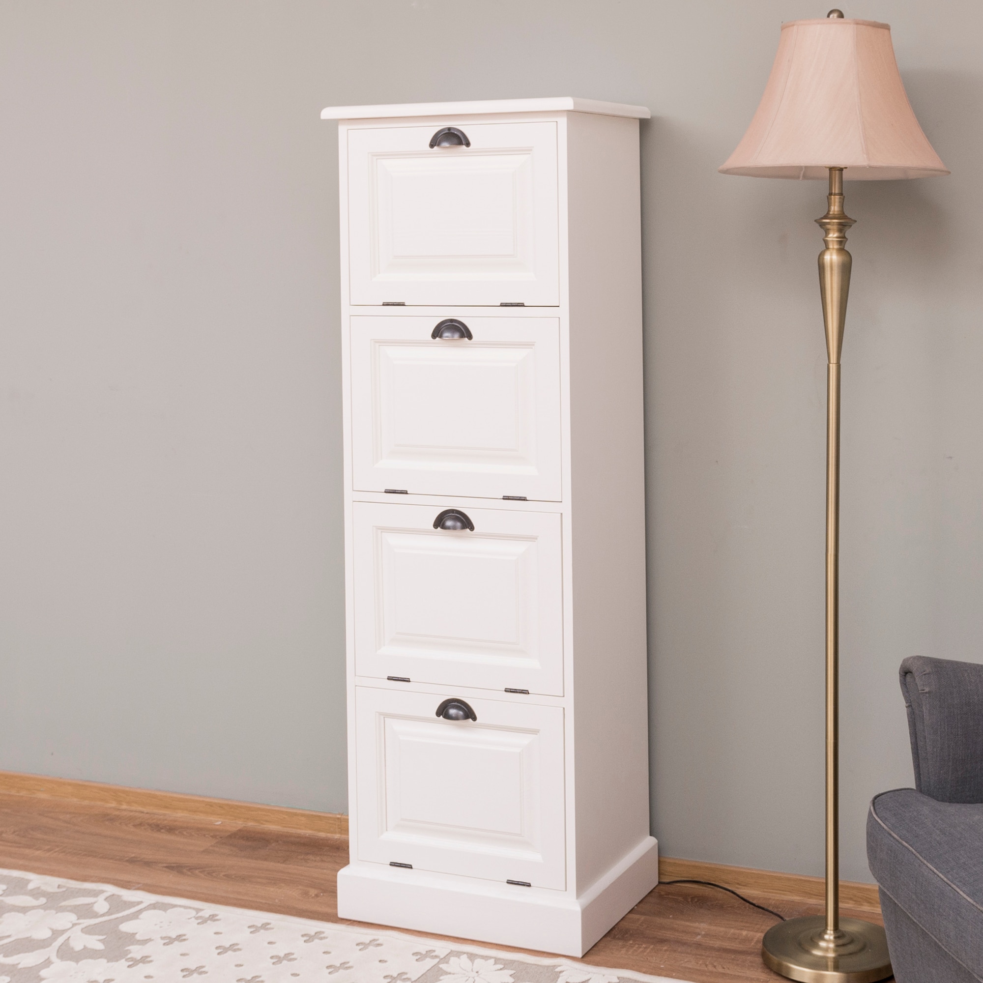 Comoda ingusta cu 4 usi rabatabile, culoare alb murdar, vopsit, 100% ...