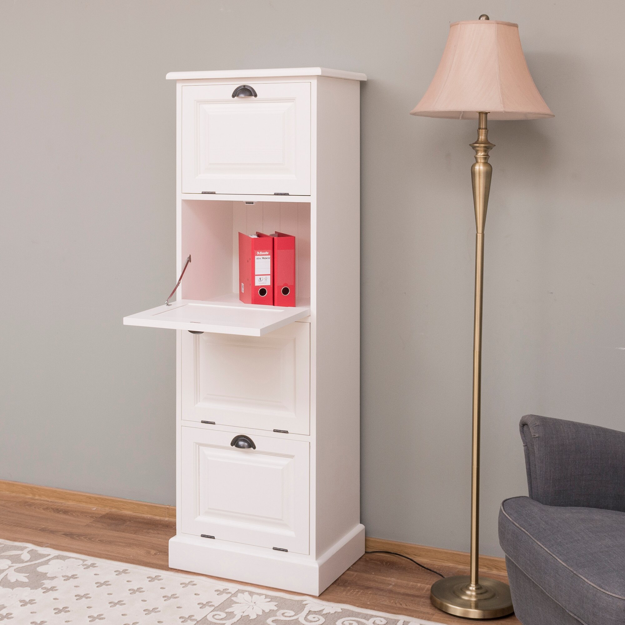 Comoda ingusta cu 4 usi rabatabile, culoare alb murdar, vopsit, 100% ...