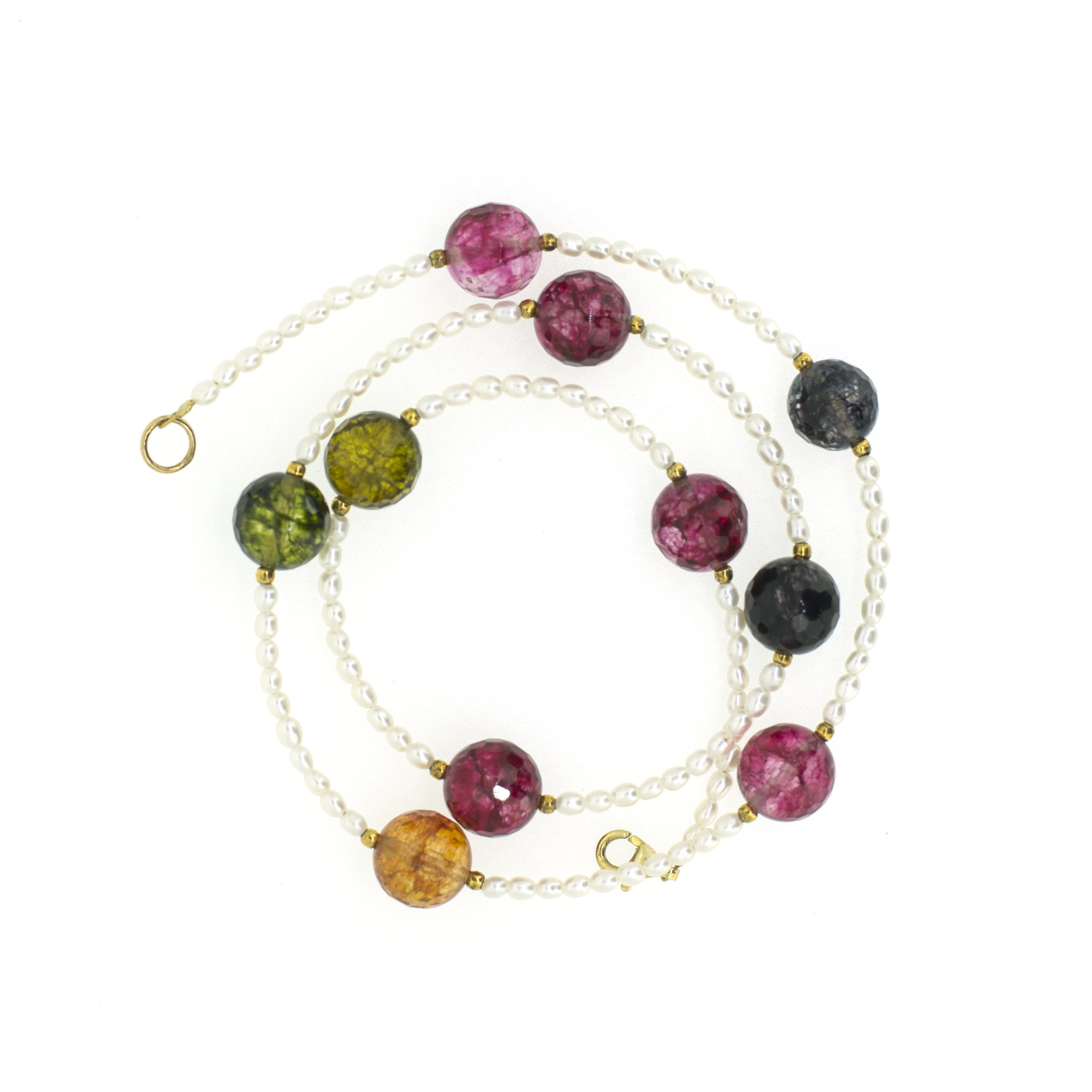 Colier cristal de munte colorat, perle apa dulce, argint aurit - eMAG.ro