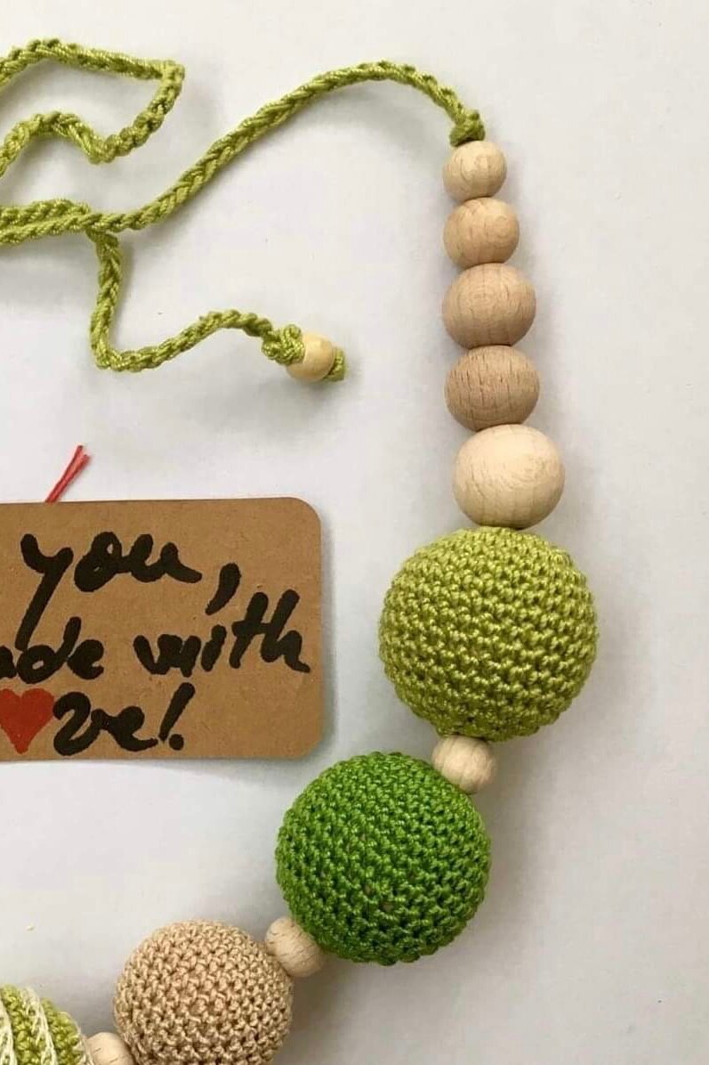 Colier Handmade, Reglabil, Bile lemn crosetate, Bumbac premium, 97x3 cm ...