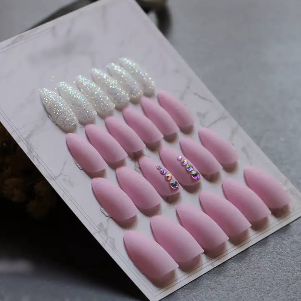 Set 24 unghii false autoadezive tip press ON, tipsuri stiletto cu ...