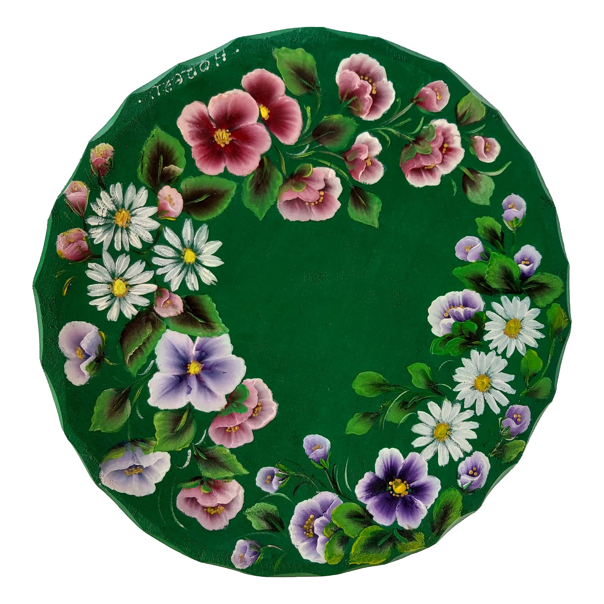 Scaun cu trei picioare, living/bucatarie/dormitor, lemn, pictat manual ...