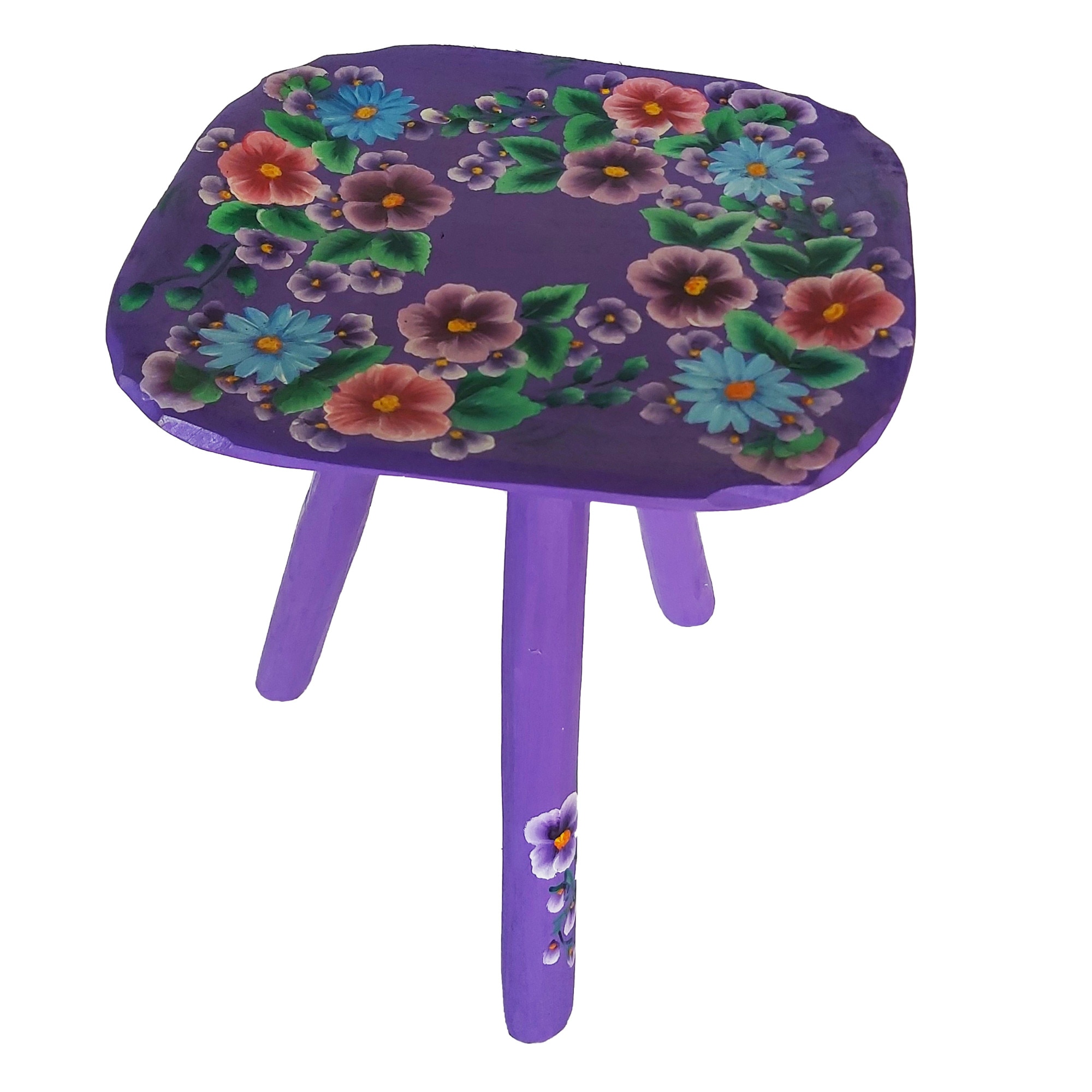 Scaun cu trei picioare, living/bucatarie/dormitor, pictat manual, lemn ...