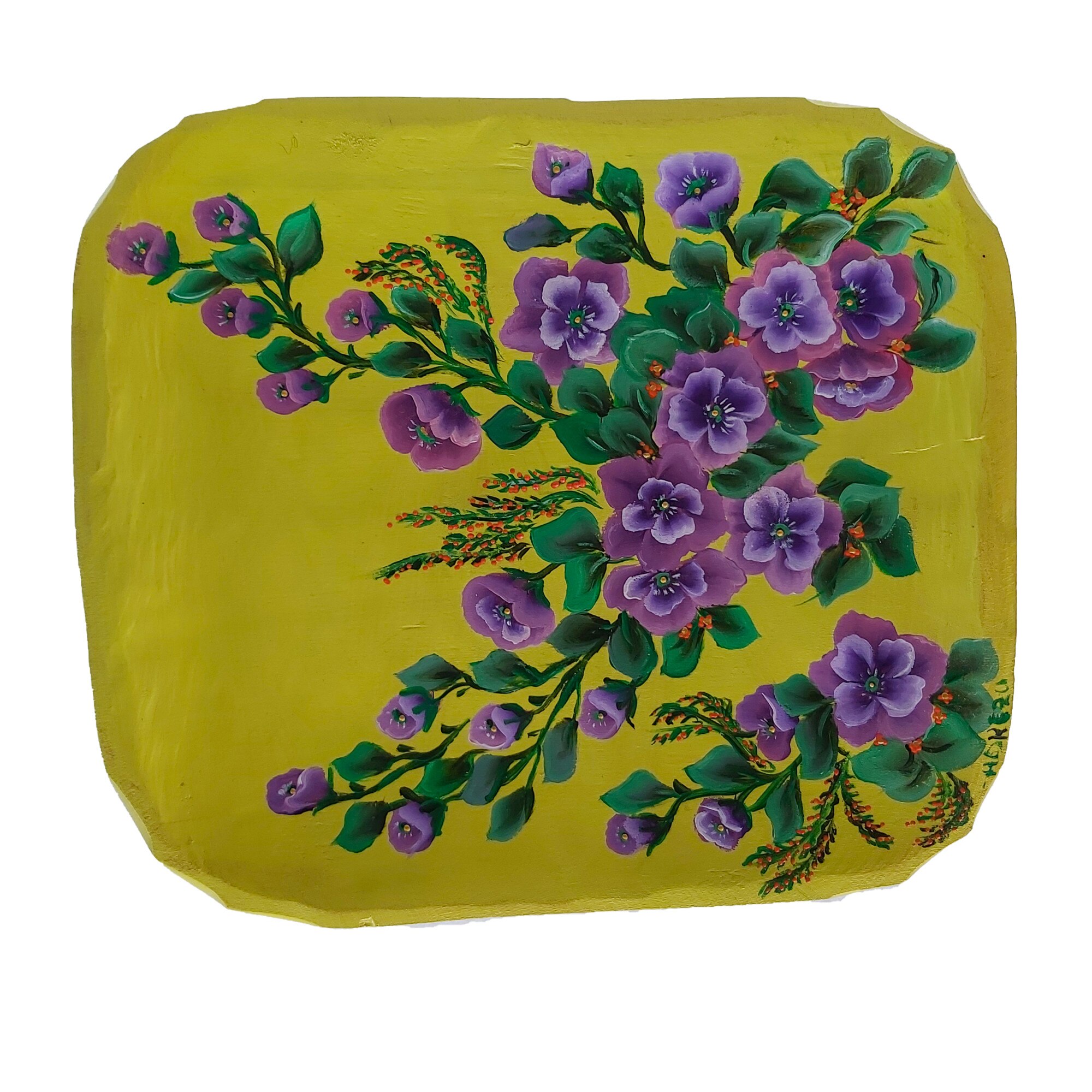 Scaun cu trei picioare, living/bucatarie/dormitor, pictat manual, lemn ...