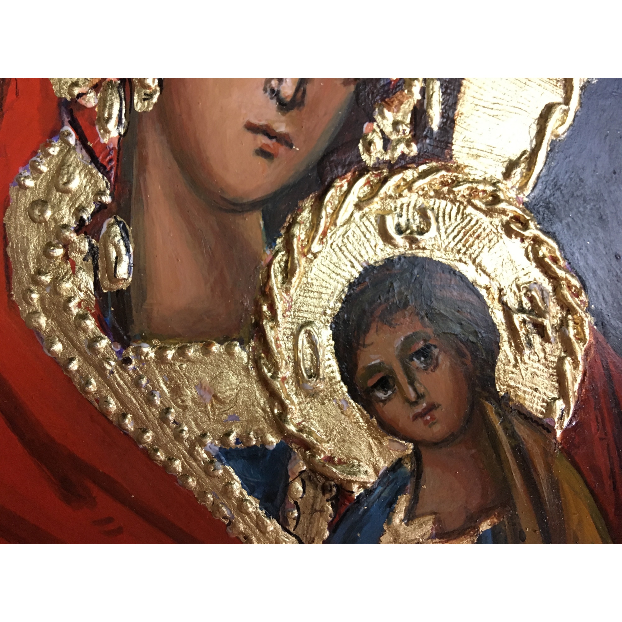 Icoana Handmade, decorata cu stucatura, poleita cu aur de 24 karate ...