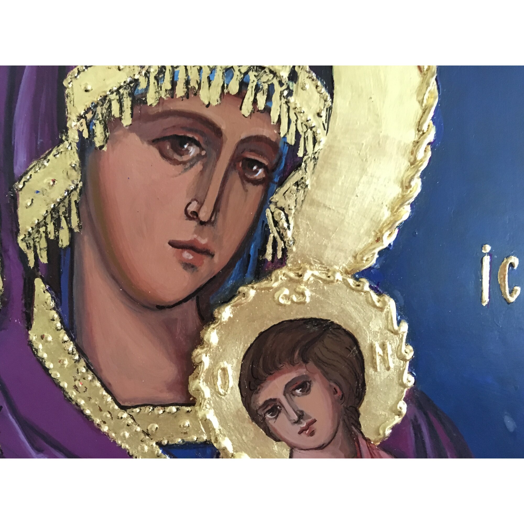 Icoana Handmade, decorata cu stucatura, poleita cu aur de 24 karate ...