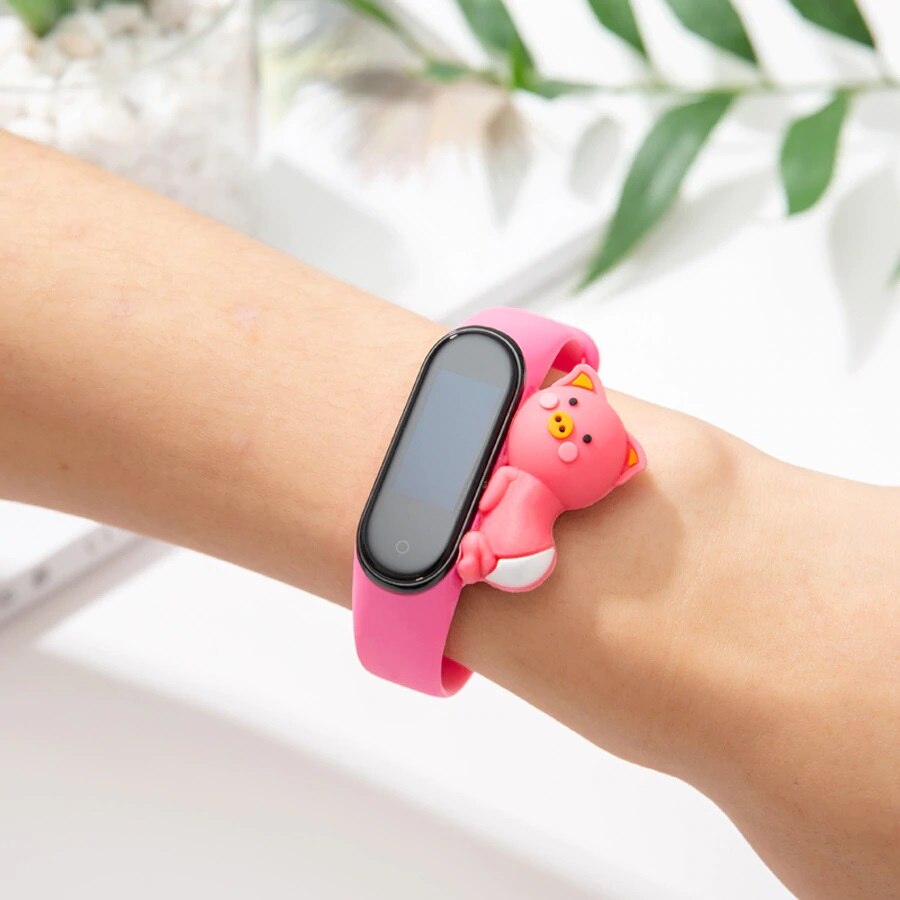 Bratara din silicon, pentru Xiaomi Mi Band 3 / 4, Porc Roz - eMAG.ro