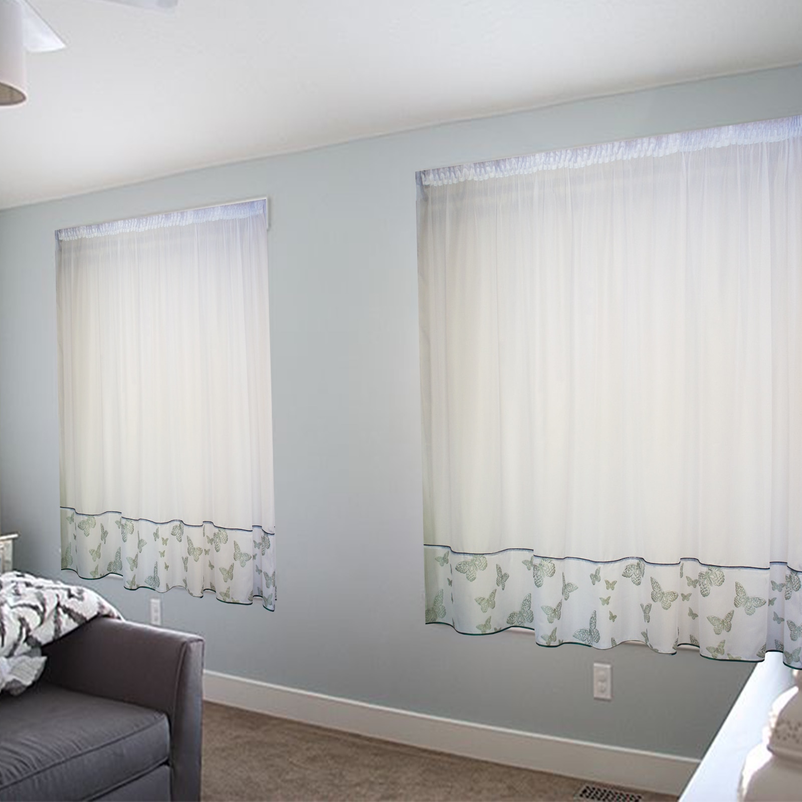 Perdea Velaria voal alb cu fluturi verzi 345 x 170 - eMAG.ro