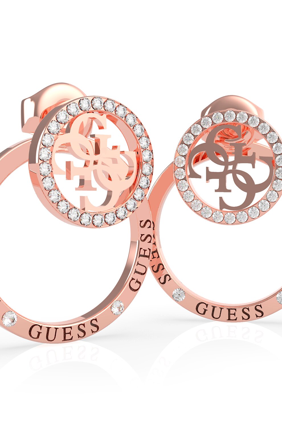 Guess, Cercei rotunzi dubli cu cristale, Auriu rose - eMAG.ro