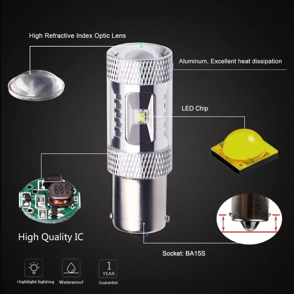 Bec led canbus P21W BA15S led cree full metal alb pur 6000k - eMAG.ro