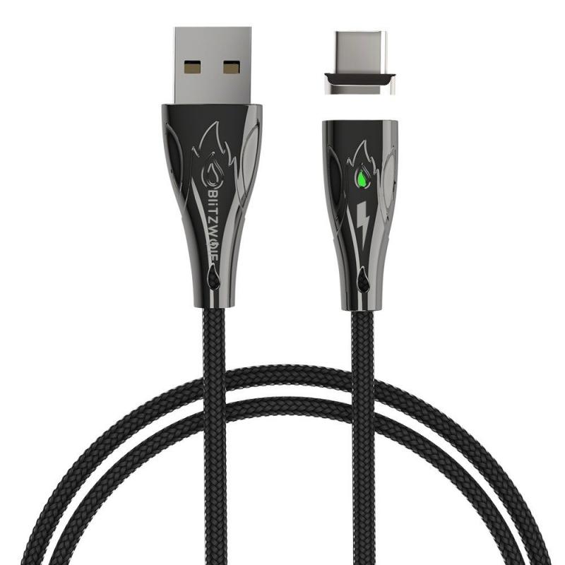 Cablu pentru incarcare si transfer de date BlitzWolf Magnetic BW-TC20, USB/USB Type-C, LED ...