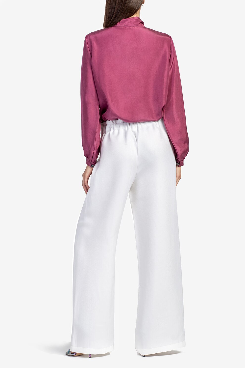 Acob à porter, Pantaloni palazzo din in cu talie inalta, Alb, S-M, Alb ...