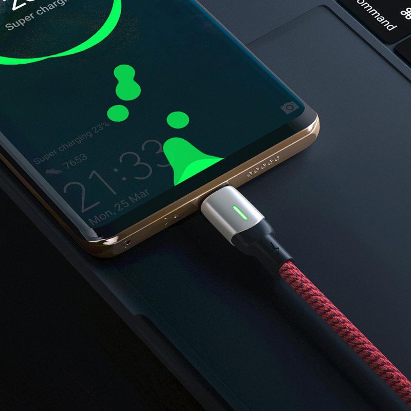 Cablu pentru incarcare si transfer de date BlitzWolf BW-TC21, USB/USB Type-C, LED, Quick Charge ...