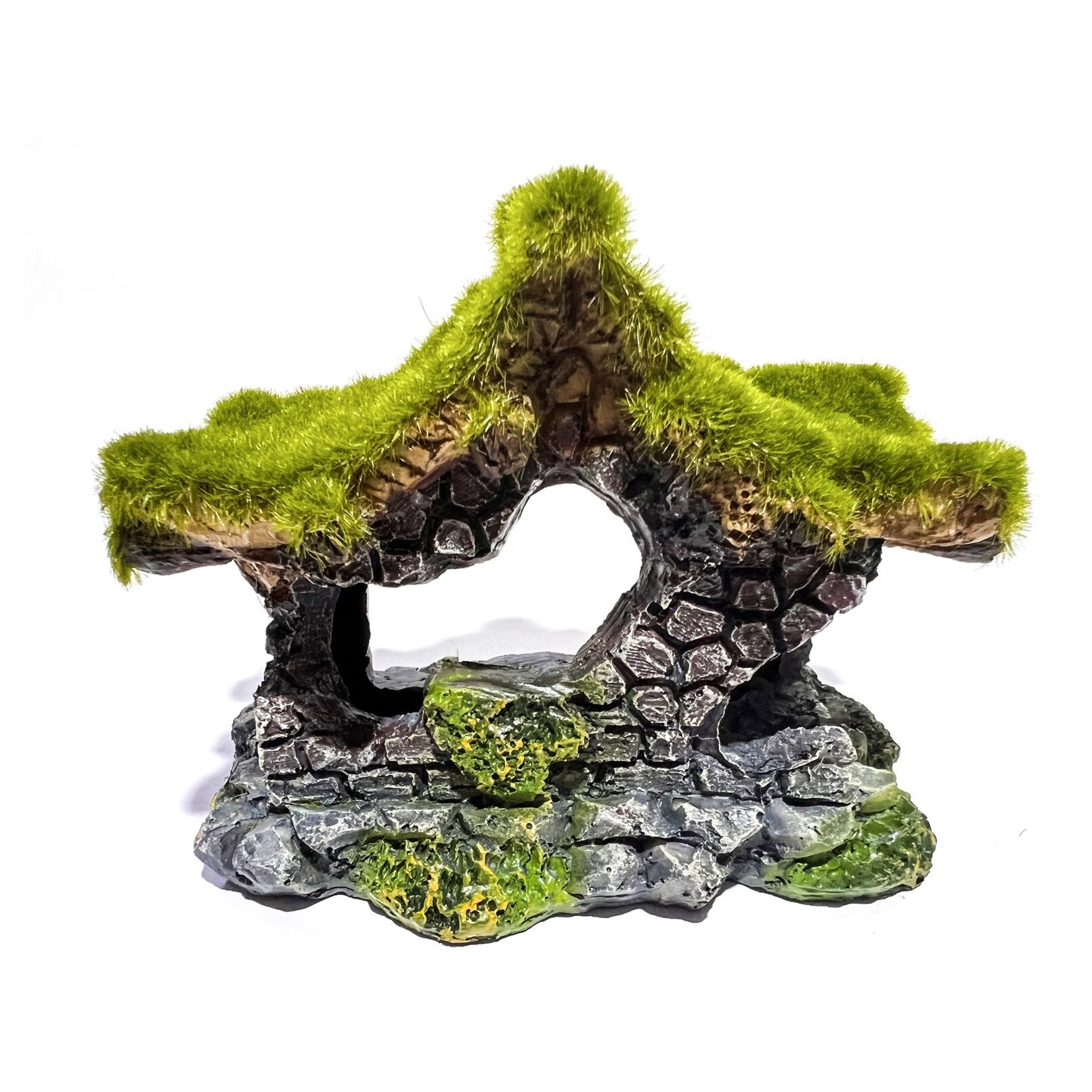 Decor acvariu casa de piatra cu acoperis de moss - eMAG.ro