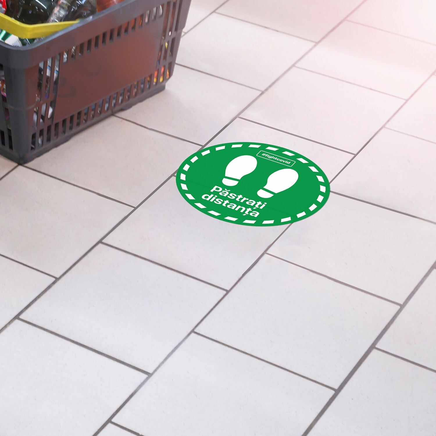 Autocolant distantare Covid-19, ADC5, cerc, verde, 20 x 20 cm - eMAG.ro