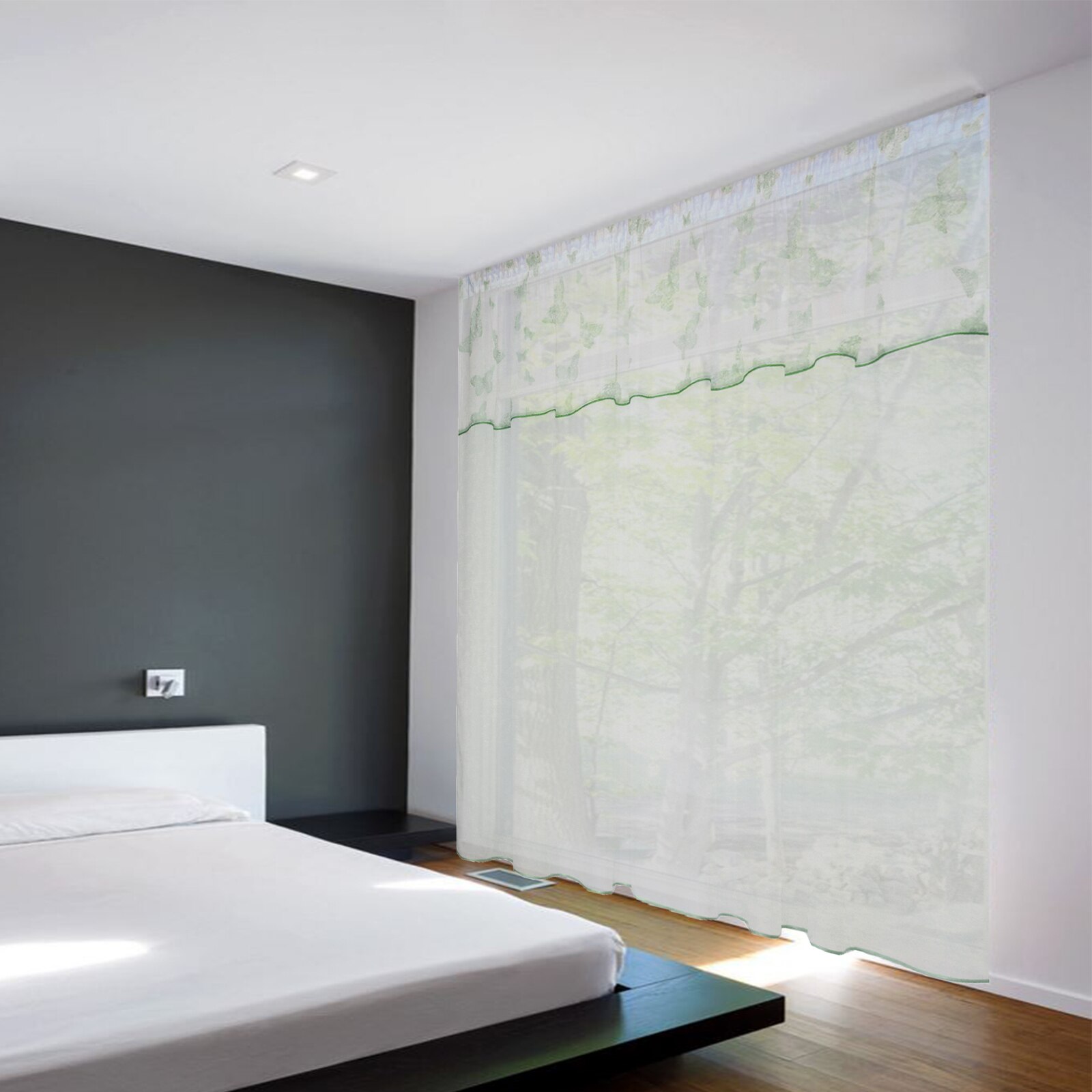 Perdea Velaria voal alb cu fluturi verzi 430 x 190 - eMAG.ro