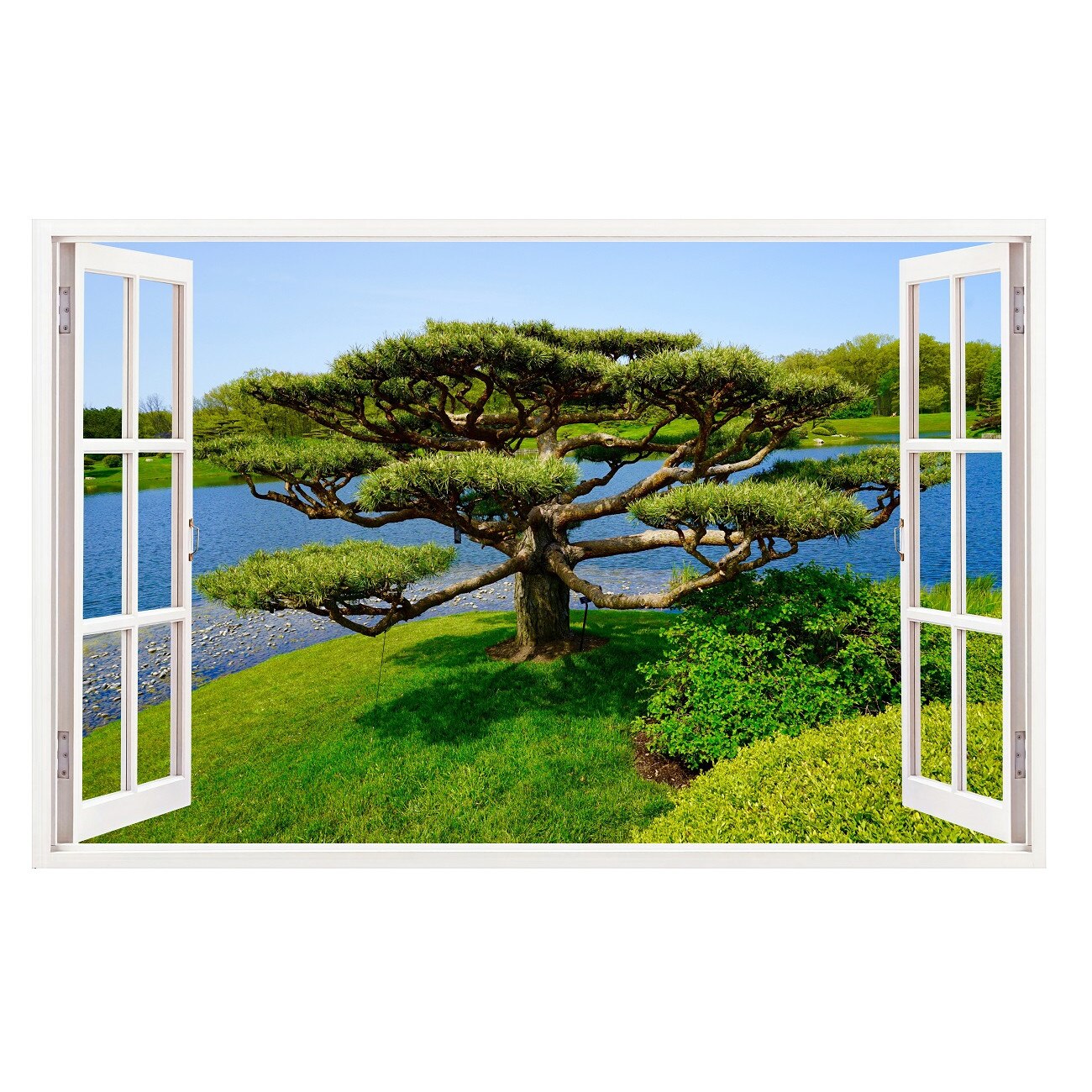 Sticker decorativ, Fereastra 3D, Copac, 85 cm, 266STK - eMAG.ro