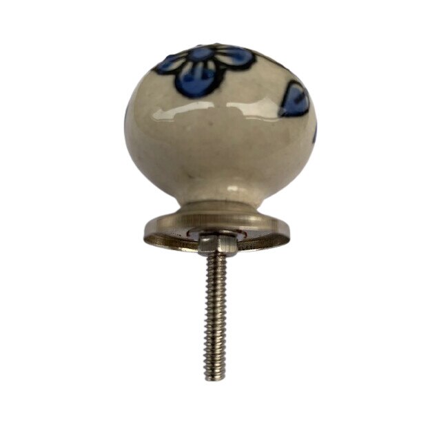 Butoni pentru mobila din ceramica, imprimeu floral, ϴ 4 cm, alb ...