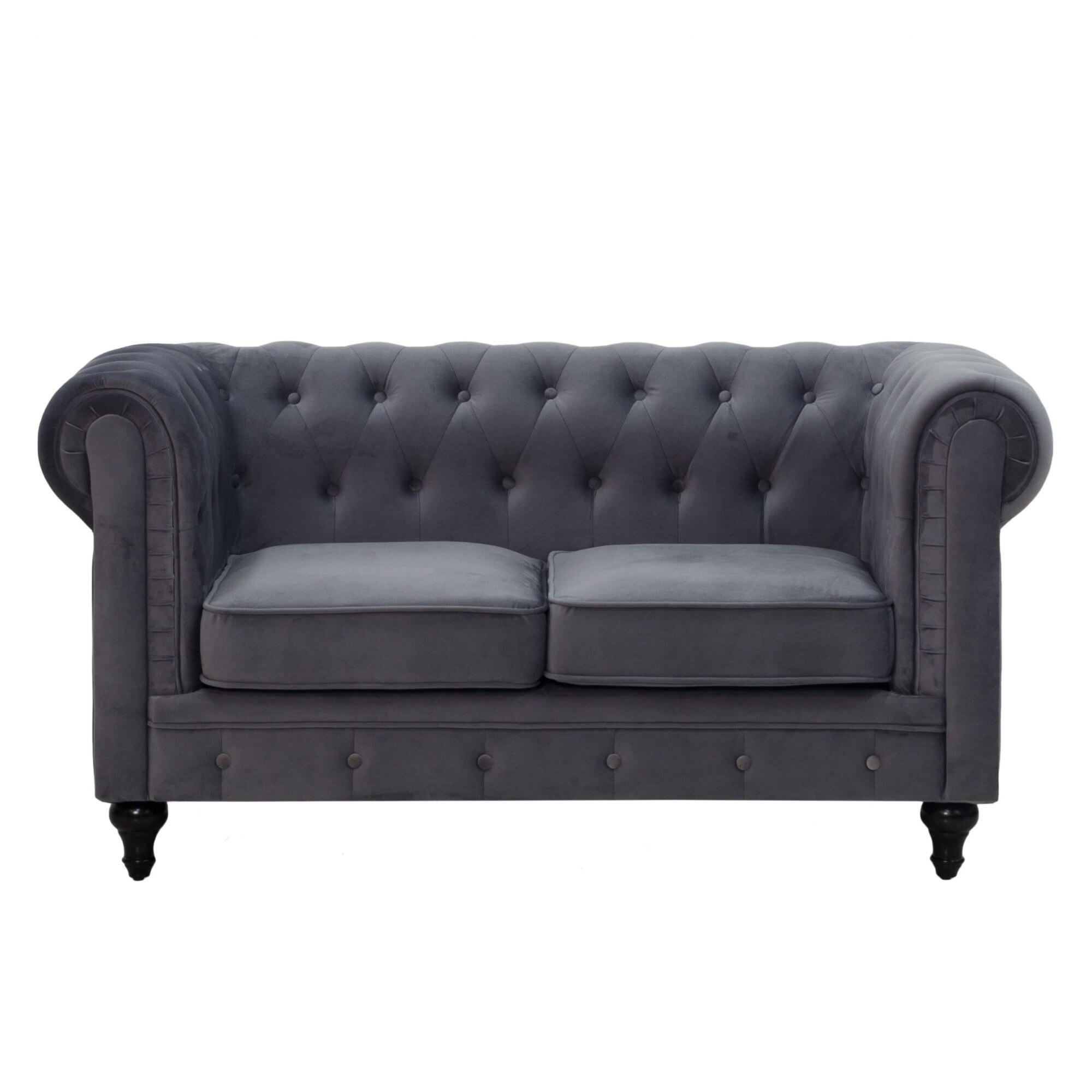 Canapea fixa 2 locuri Eveline, Mobila Sigma, catifea dark grey ...