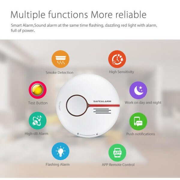 Интелигентен сензор за дим, WiFi, с батерия, съвместим с приложенията ...