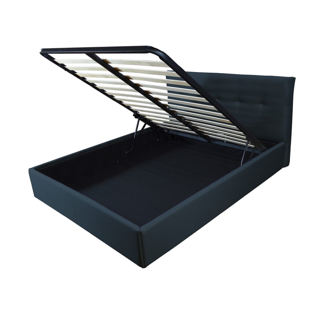 Pat Tapitat Neghys, 90x200 cm, Somiera rabatabila, culoare Graphite ...