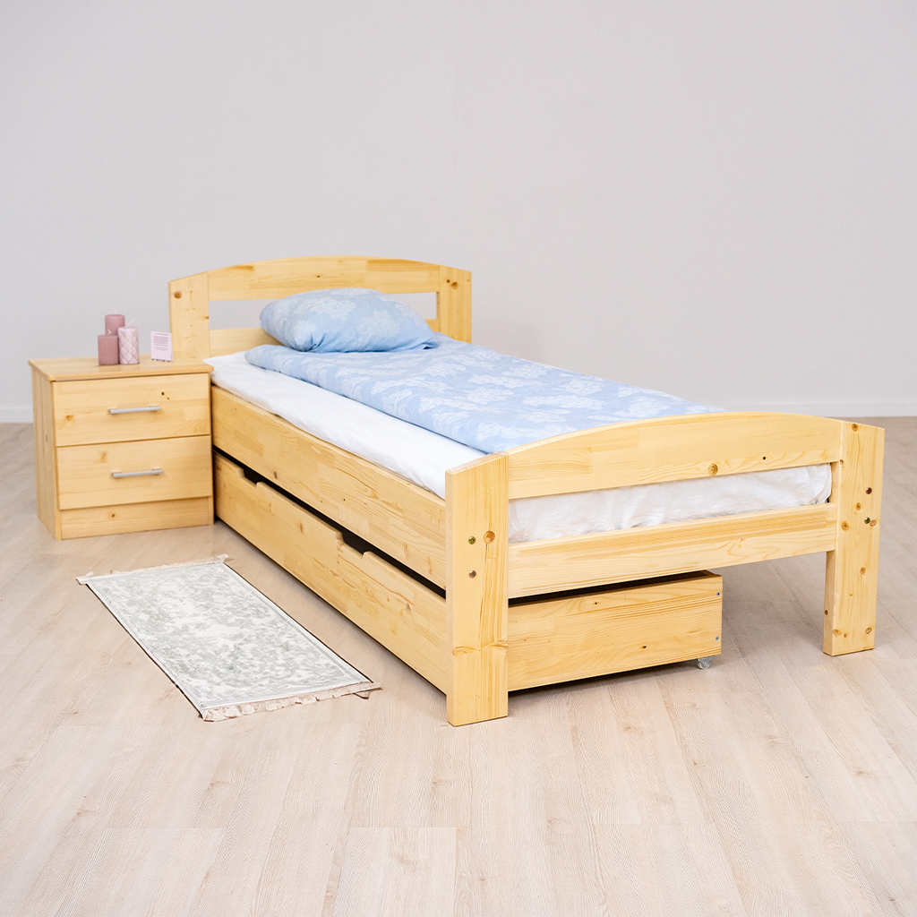 Pat de o persoana Transilvan, Simona, Lemn Masiv, 90x200 cm, Lacuit ...