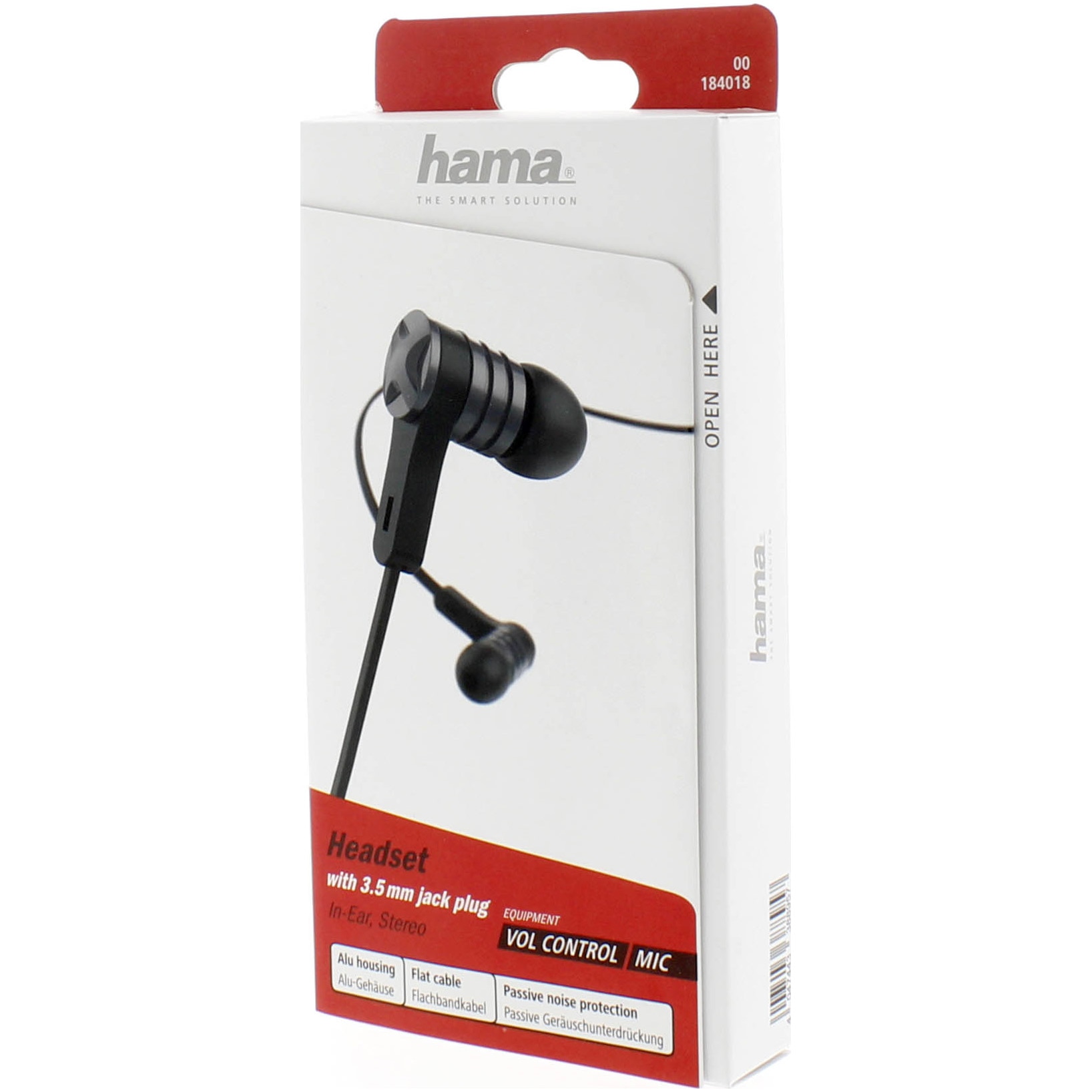 Hama Intense fülhallgató, fülbe helyezhető, mikrofon, lapos kábel ...