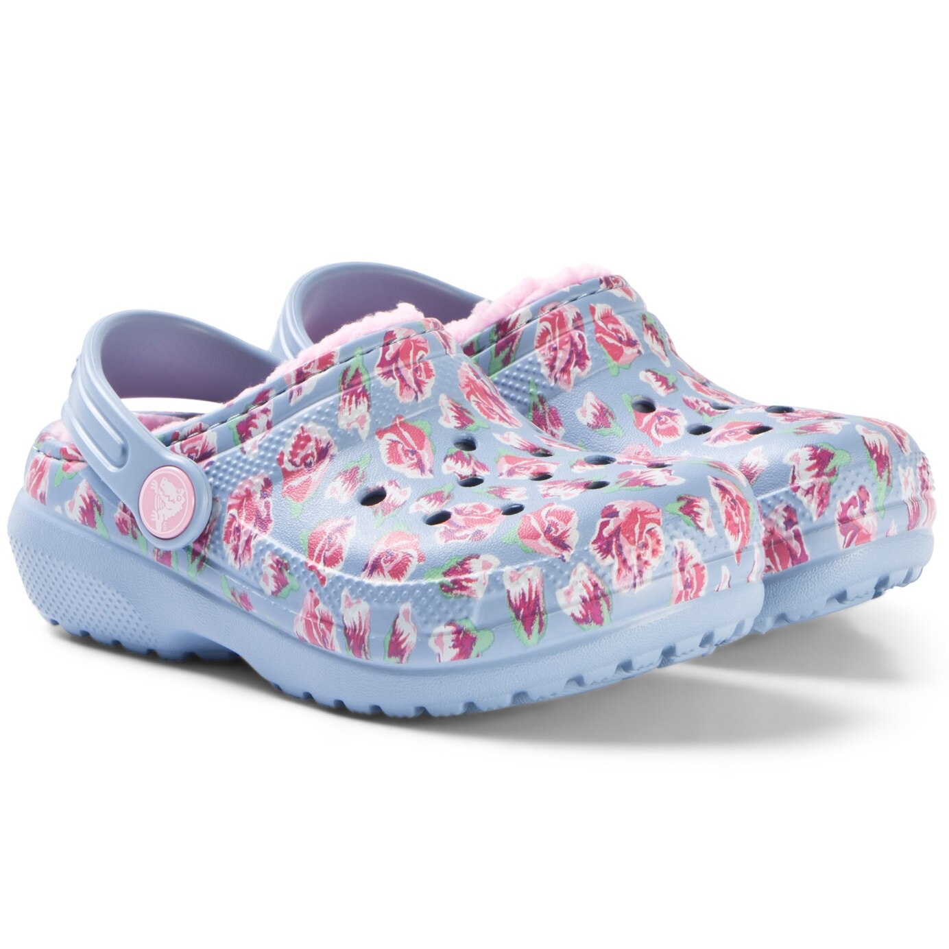 Papuci Crocs imblaniti Classic Lined Graphic Chambray/Carnation, Bleu ...