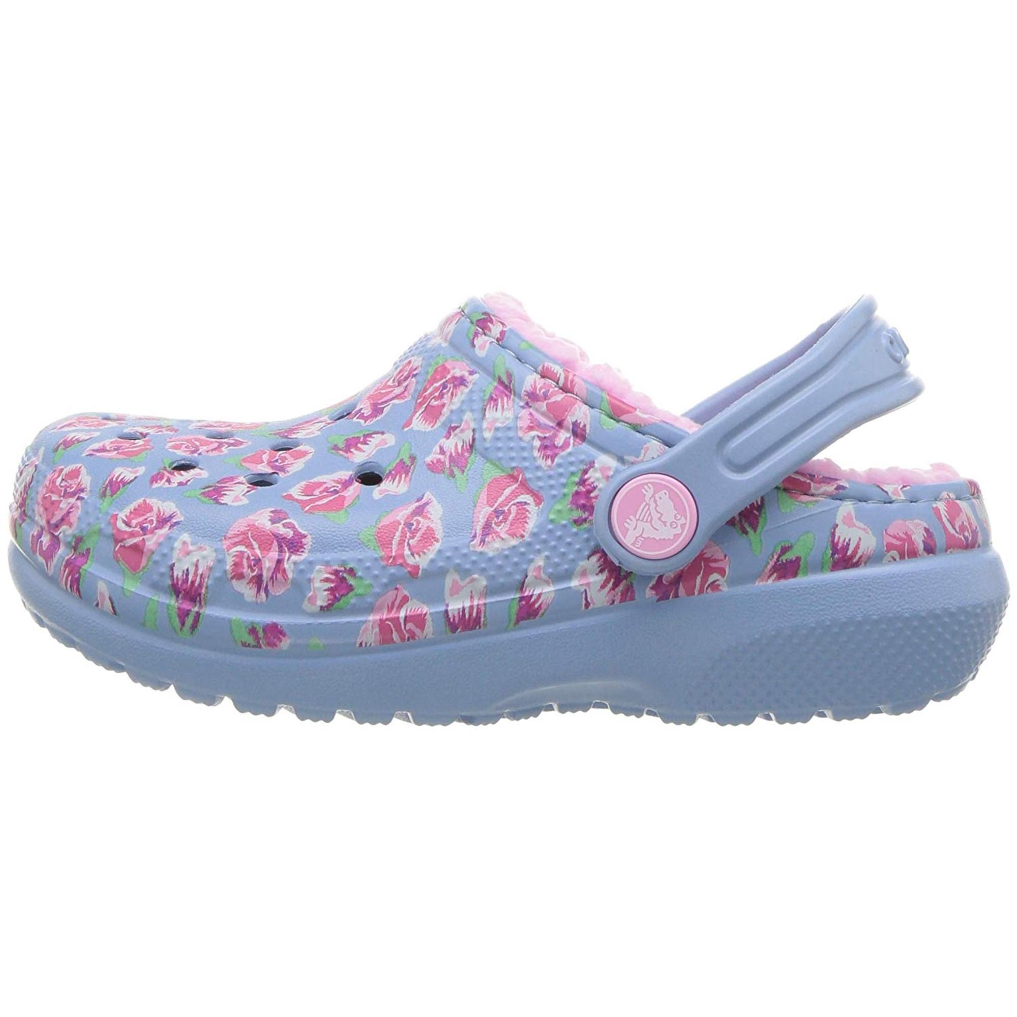 Papuci Crocs imblaniti Classic Lined Graphic Chambray/Carnation, Bleu ...