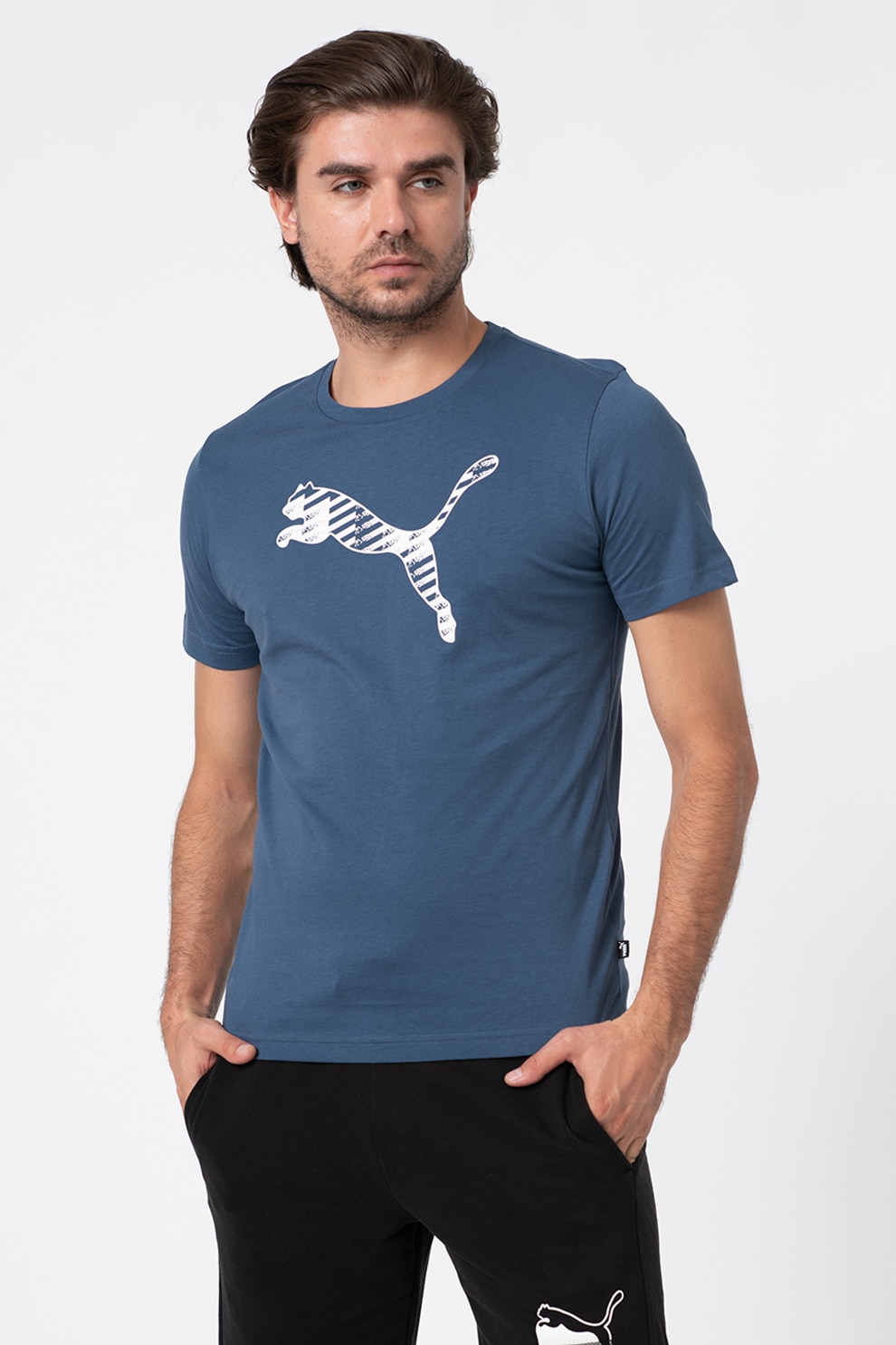 Puma, Тениска Cat Brand с лого, Бледосин, M - eMAG.bg