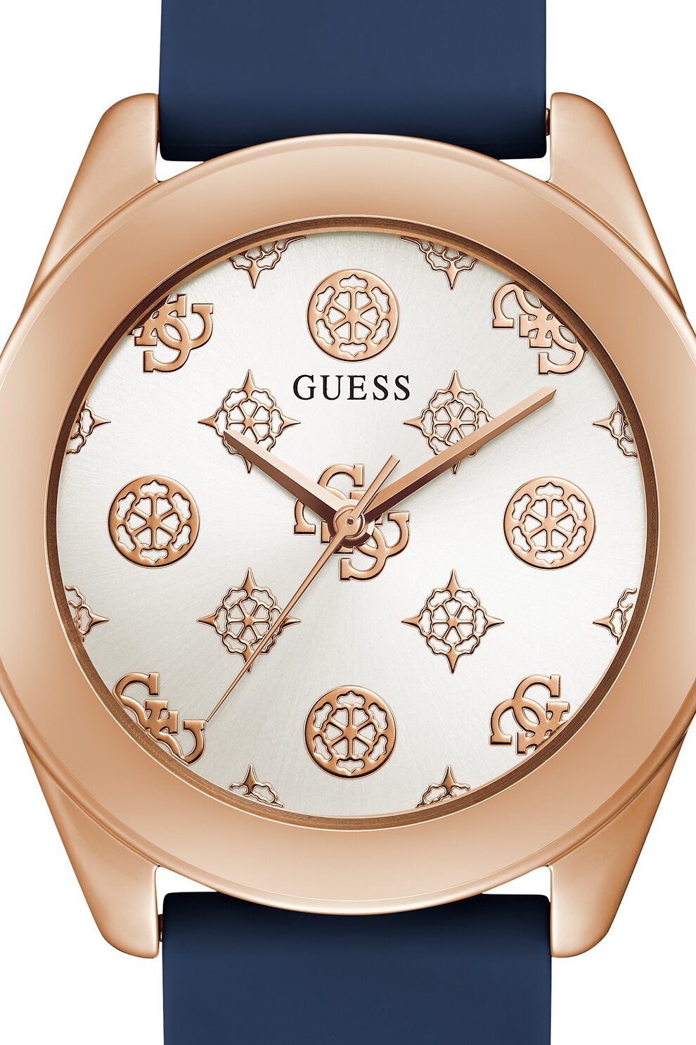 Guess, Ceas analog cu o curea de silicon, Auriu rose/Albastru inchis ...