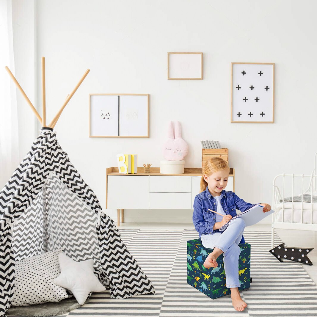 Taburet Units, cub, Dinozauri, 30 x 30 x 30 cm - eMAG.ro