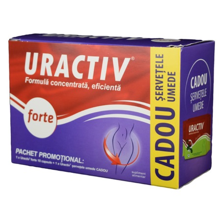 Supliment alimentar Uractiv Forte, 10 capsule + Servetele umede cadou ...
