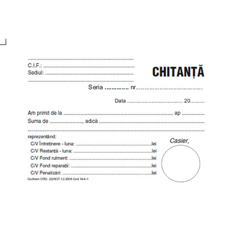 Chitantier nepersonalizat, format A6, autocopiativ, in 2 exemplare ...