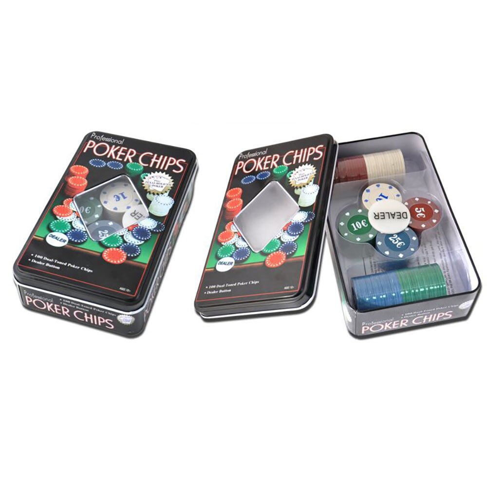 Set Poker cu 100 chips poker in cutie metalica, buton dealer, jetoane 4 ...