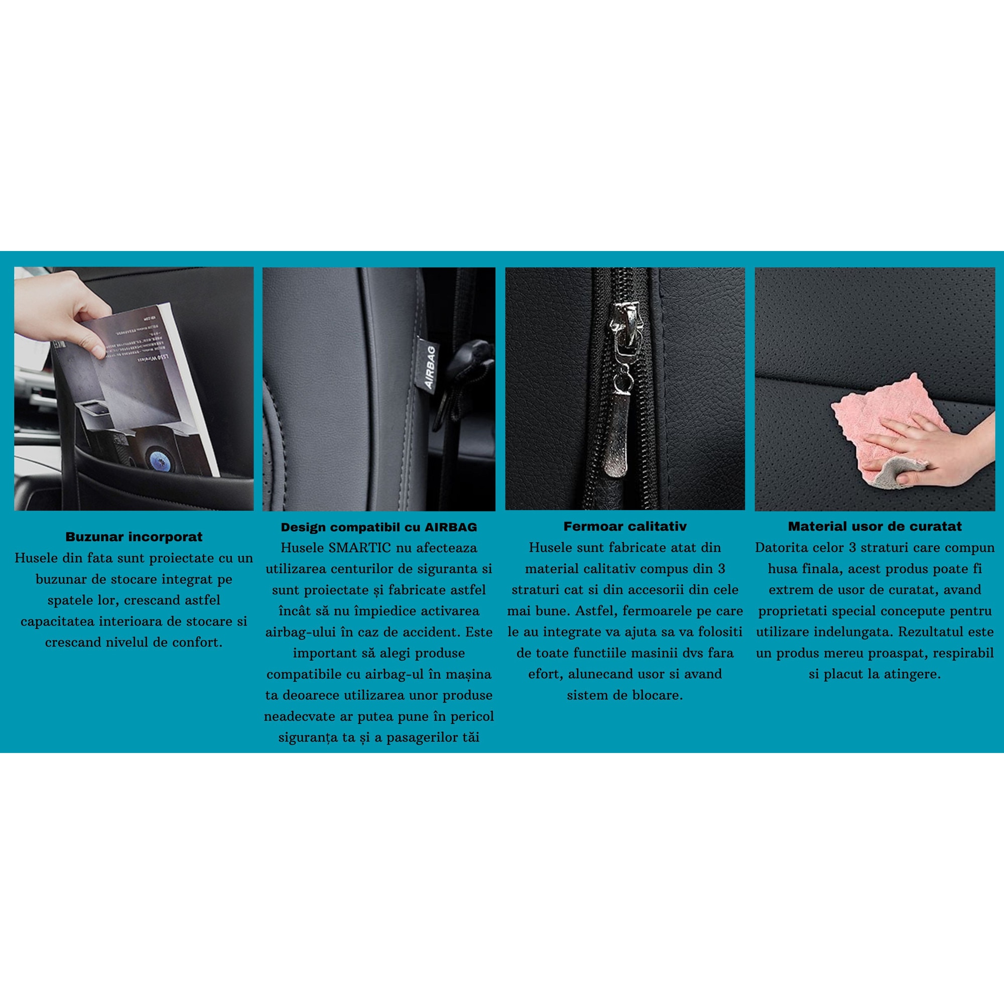 Huse scaune auto Smartic®, Alcantara si Piele Ecologica S01, 11 piese ...