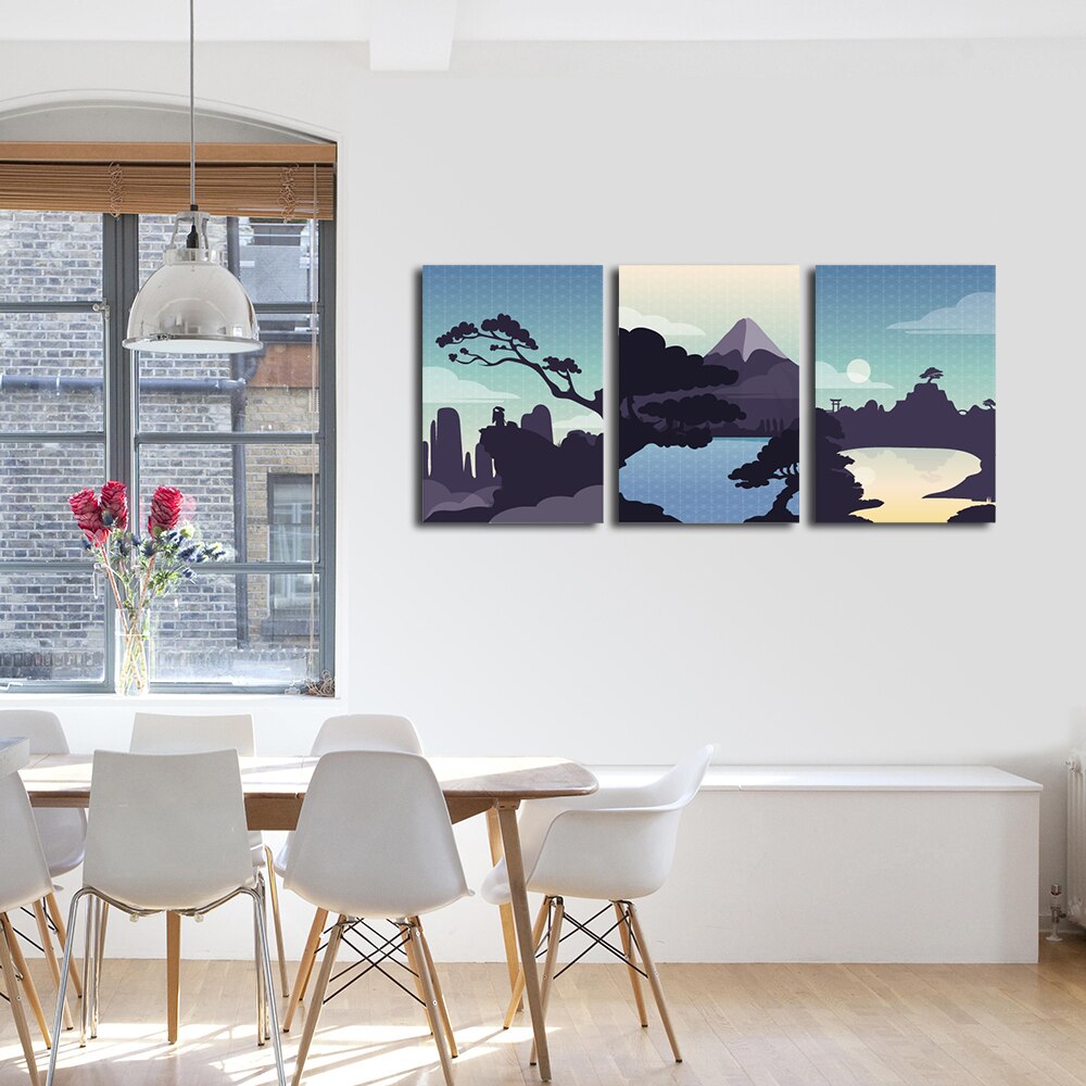 Set Tablouri Canvas 3 piese, Colectia Japoneza Peisaj Spiritual Nocturn ...