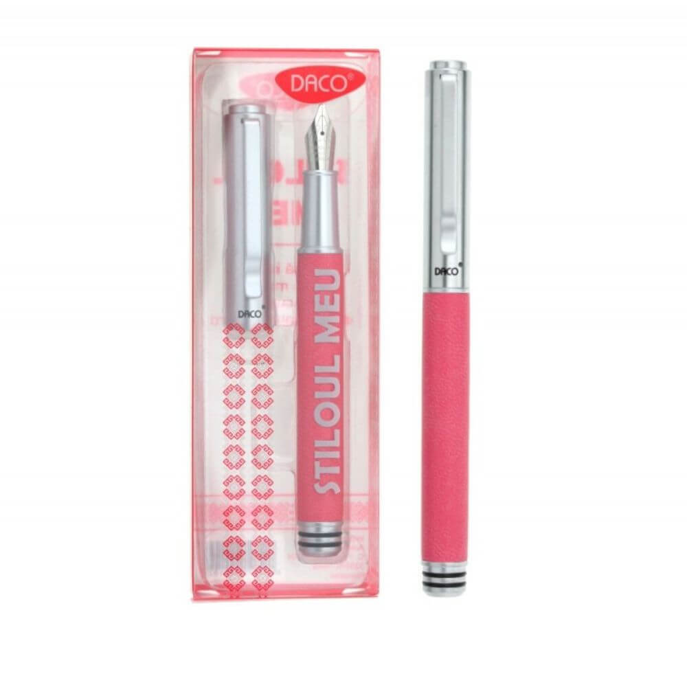 DACO Metallic Pen, иридиев писец, стандартно мастило, розов цвят, кутия ...