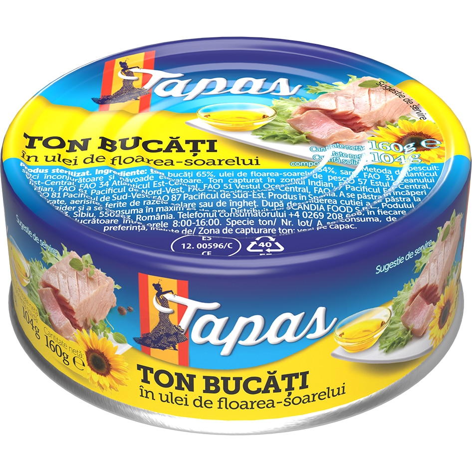 Ton in ulei de floarea soarelui Tapas, 160g - eMAG.ro