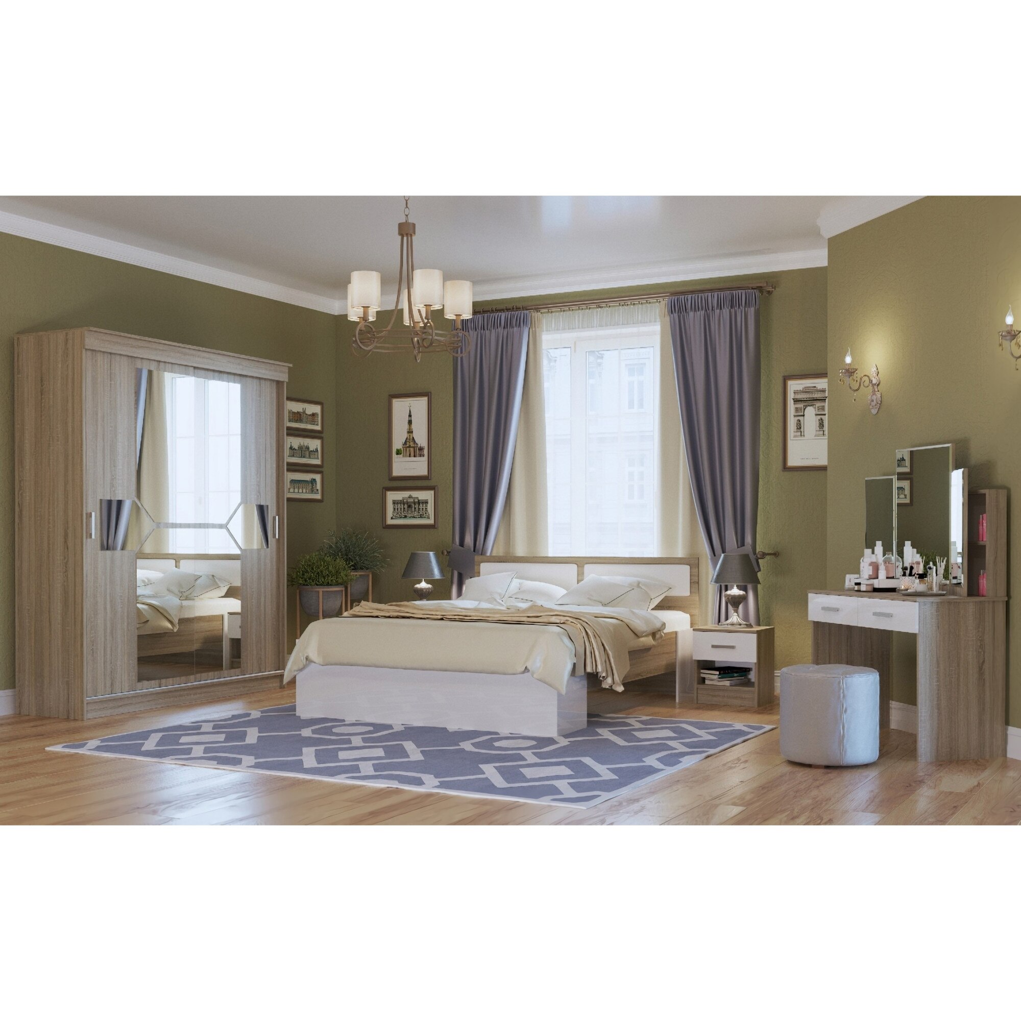 Set dormitor BEATRICE FAVORIT, cu dulap 2 usi glisante, comoda machiaj ...