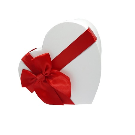 Set 3 cutii carton inima alba cu funda rosie, 21 cm - eMAG.ro