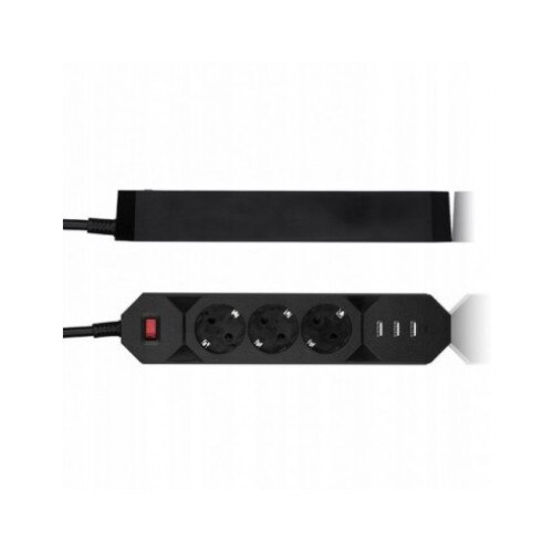 Prelungitor cu priza multipla, 3 posturi, 3 porturi USB, Gonga® Negru ...