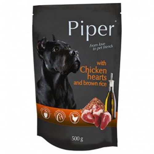 Hrana umeda pentru caini adulti, Piper, Inima de pui/Orez brun, 500g ...