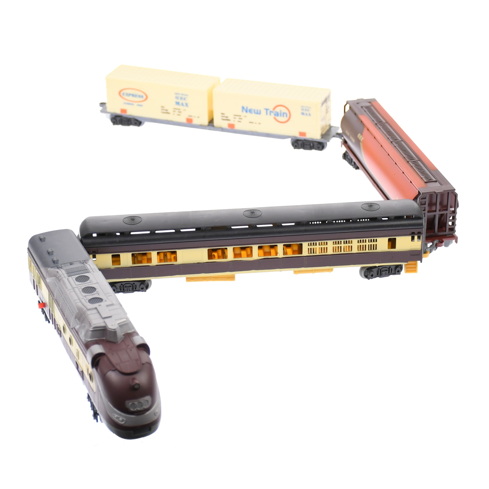 Set trenulet electric cu locomotiva si 3 vagoane, sine, gara - 130231 ...